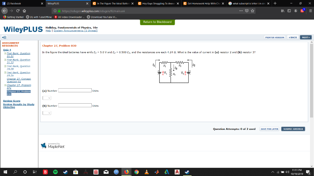 Solved f 2) Facebook x WileyPLUS X In The Figure The Ideal | Chegg.com