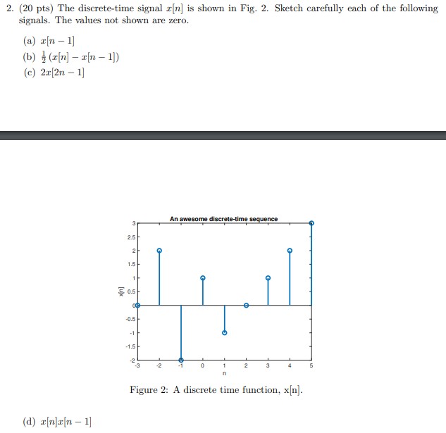 Solved (20 pts) The discrete-time signal x[n] is shown in | Chegg.com