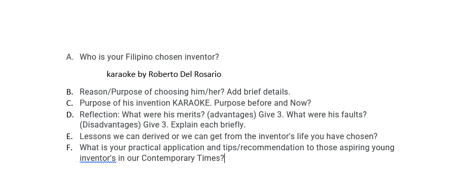 Solved A. Who is your Filipino chosen inventor? karaoke by | Chegg.com
