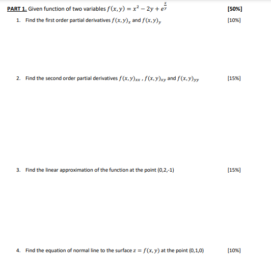 Solved PART 1. Given function of two variables f(x,y) = x² – | Chegg.com