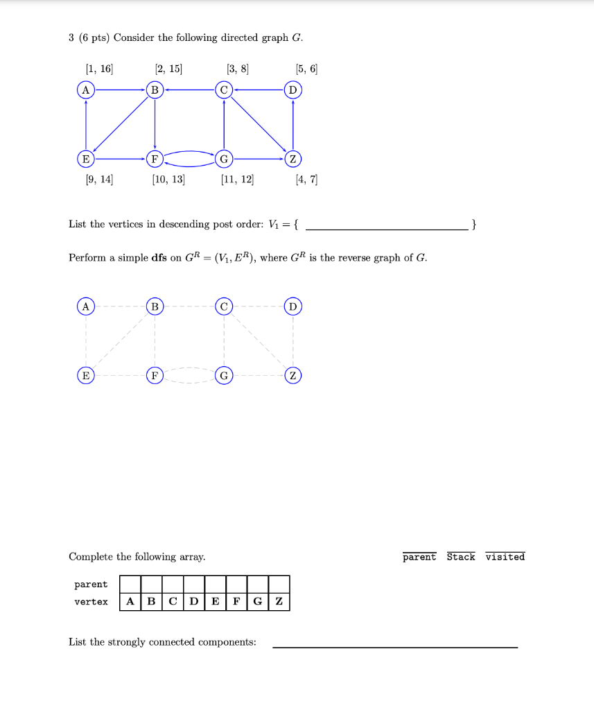 Solved 3 (6 pts) Consider the following directed graph G. | Chegg.com