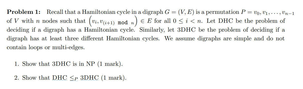 Problem 1: Recall that a Hamiltonian cycle in a | Chegg.com