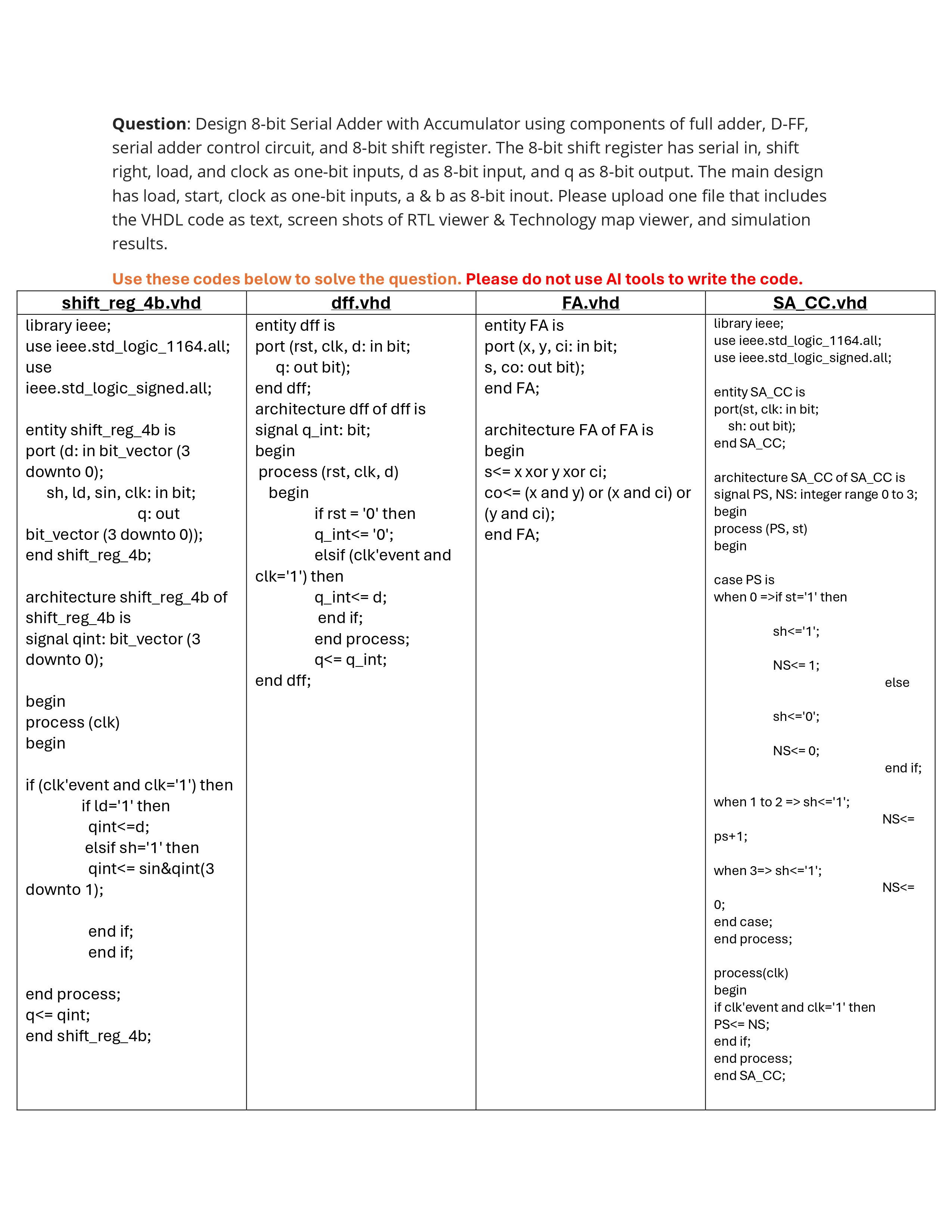 Solved Design 8-bit Serial Adder with Accumulator using | Chegg.com