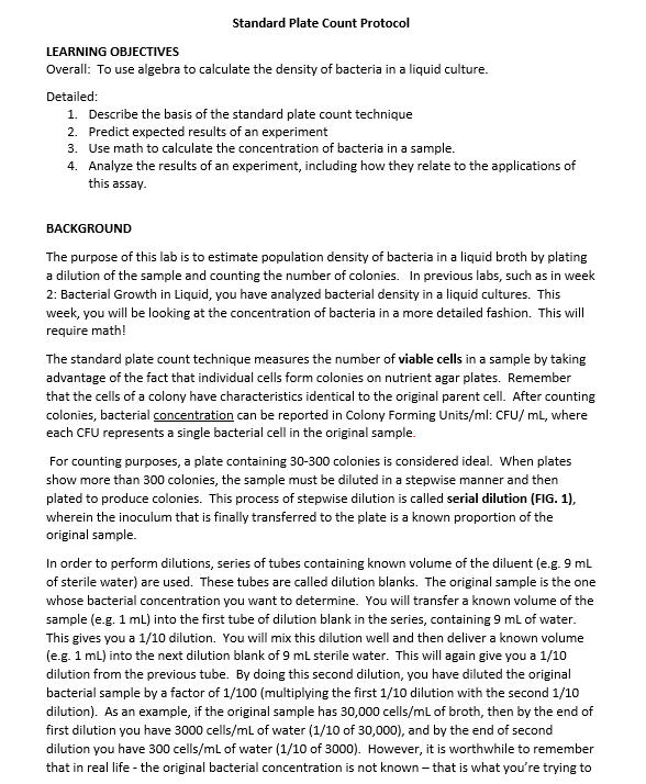 Solved Standard Plate Count Assessment The first three | Chegg.com