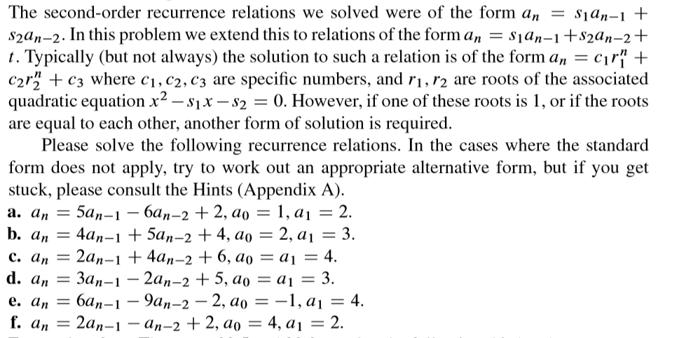 The second-order recurrence relations we solved were | Chegg.com