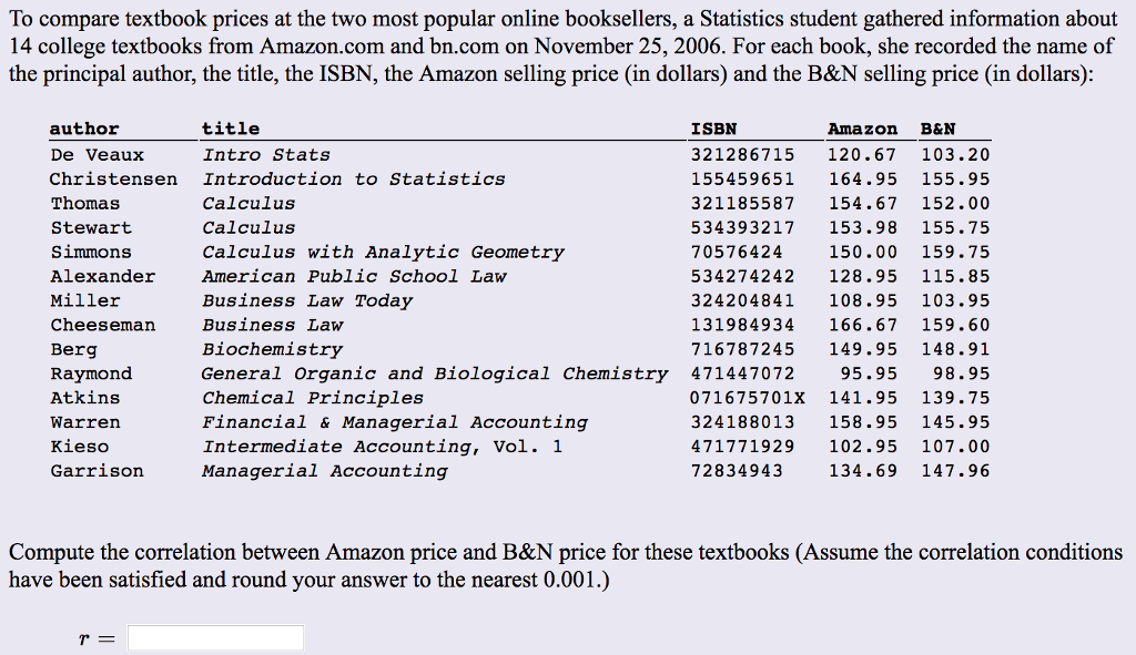 Solved To compare textbook prices at the two most popular | Chegg.com