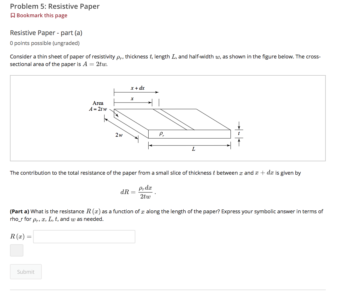 Solved Problem 5: Resistive Paper Bookmark this page | Chegg.com