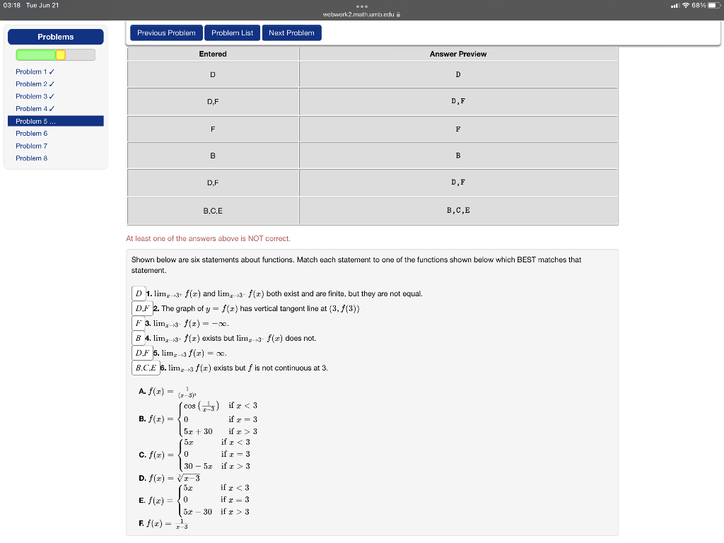 Solved 03:18 Tue Jun 21 Problems n Problem 1 Problem 2 | Chegg.com