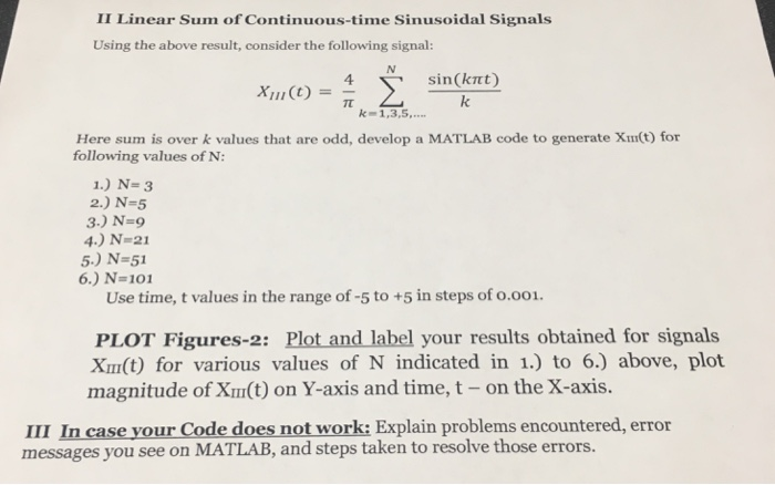 Solved II Linear Sum of Continuous-time Sinusoidal Signals | Chegg.com