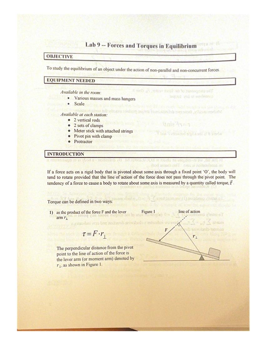 Solved Lab 9 -- Forces and Torques in Equilibrium OBJECTIVE | Chegg.com
