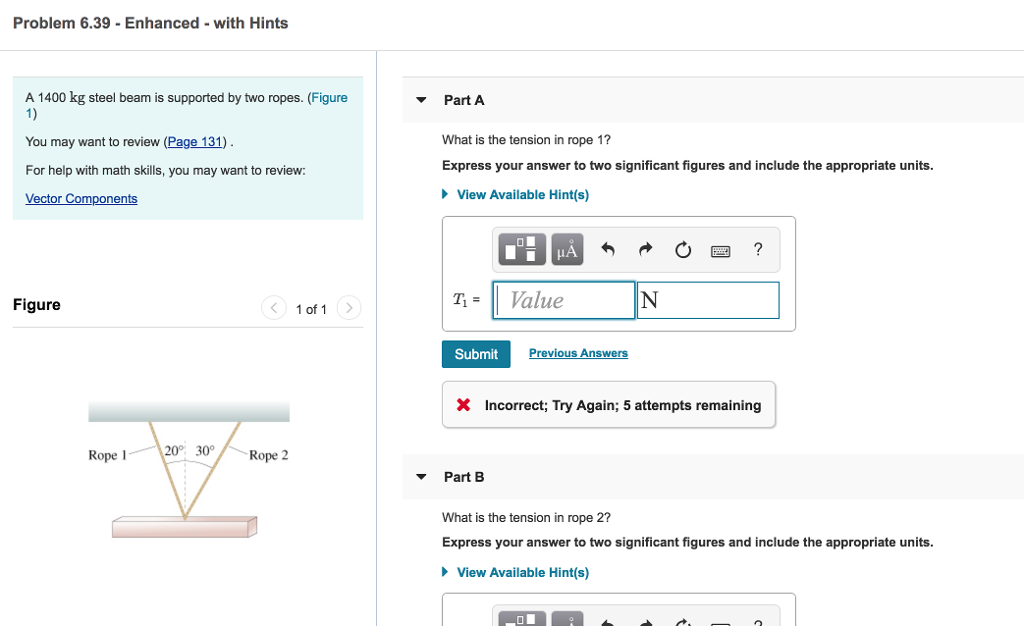 Solved Problem 6.39-Enhanced-with Hints A 1400 kg steel beam | Chegg.com