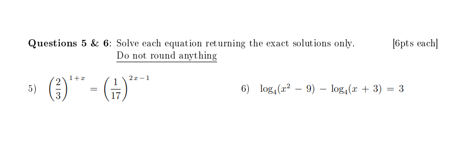 Solved Questions 5&6 : Solve each equation returning the | Chegg.com