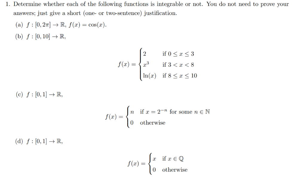 Solved Determine whether each of the following functions is | Chegg.com
