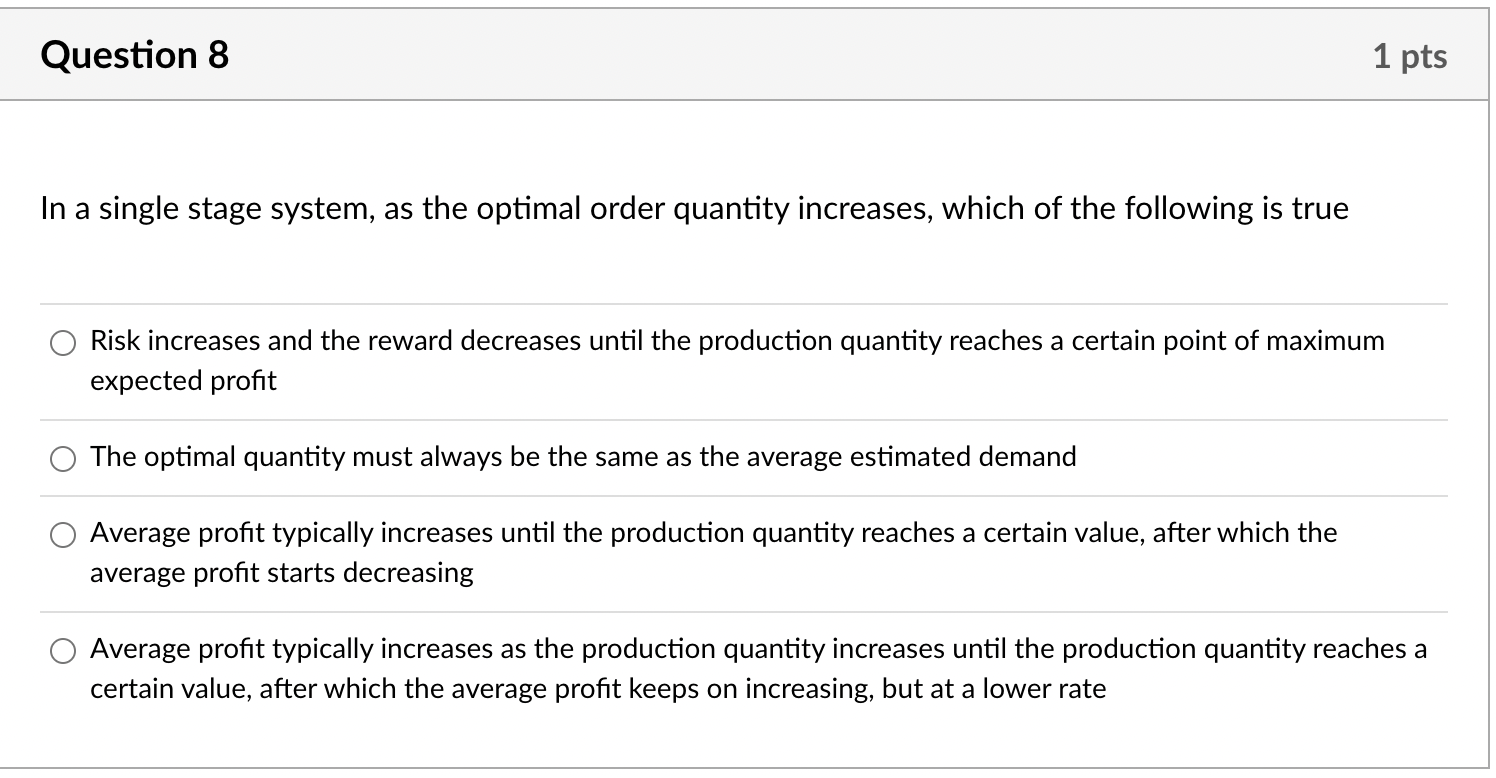 Solved In a single stage system, as the optimal order | Chegg.com