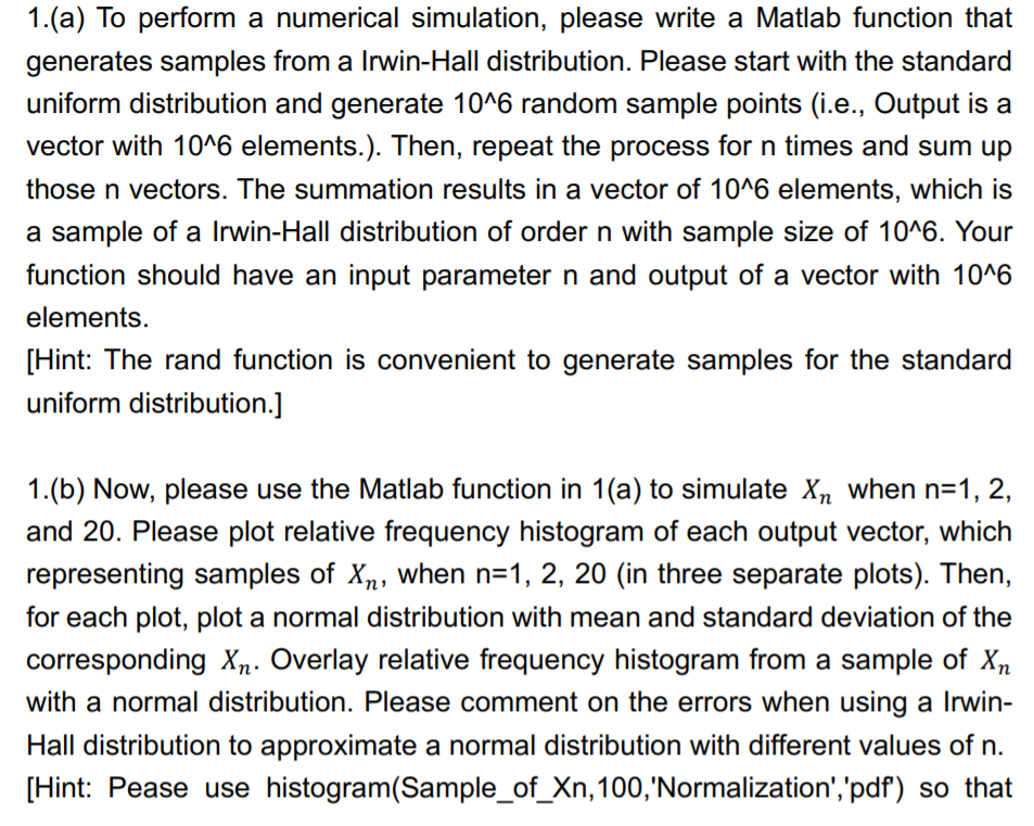 Solved 1. The Irwin-Hall distribution In this problem, you | Chegg.com