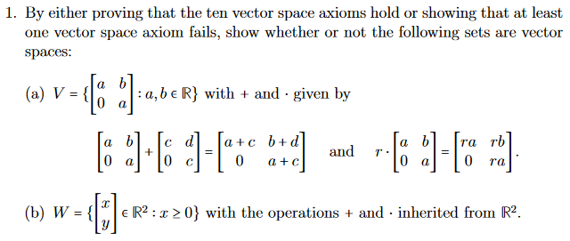 Solved 1. By either proving that the ten vector space axioms | Chegg.com