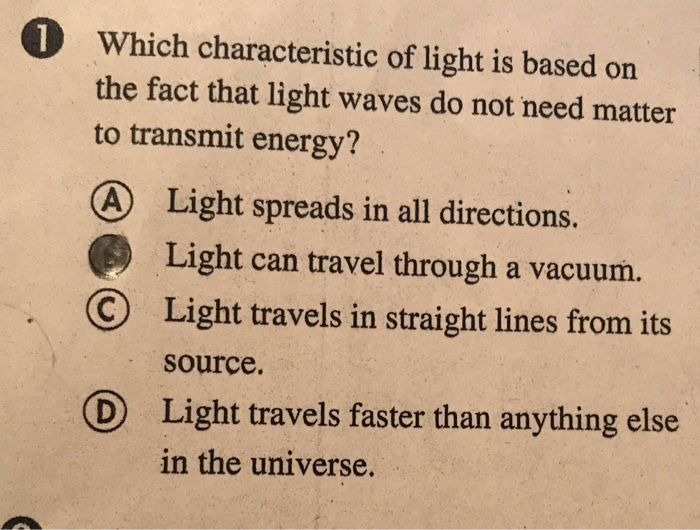 Solved Which characteristic of light is based on the fact | Chegg.com