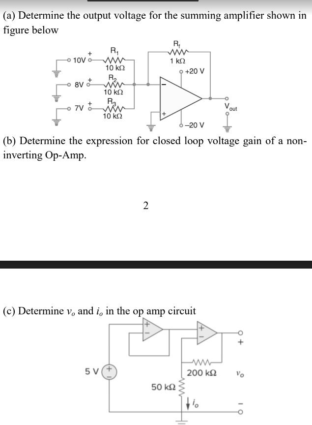 Solved (a) Determine the output voltage for the summing | Chegg.com