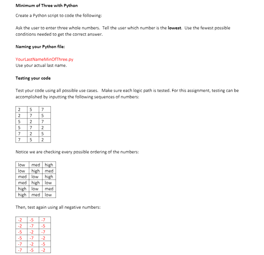 Solved Minimum of Three with Python Create a Python script | Chegg.com