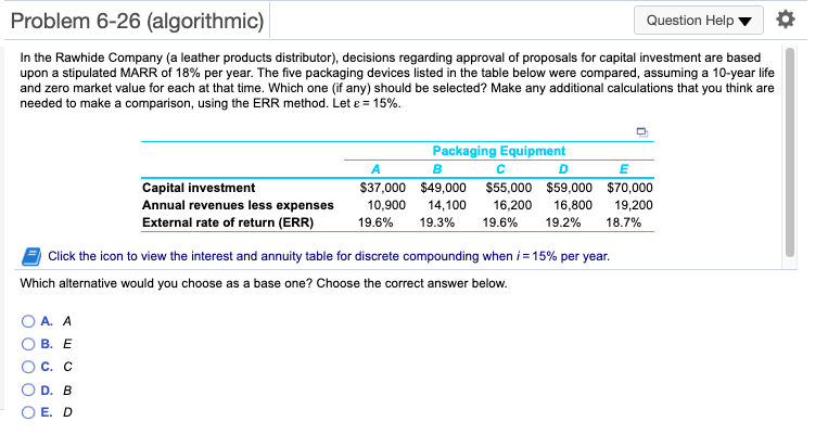 Solved Problem 6-26 (algorithmic) Question Help In the | Chegg.com