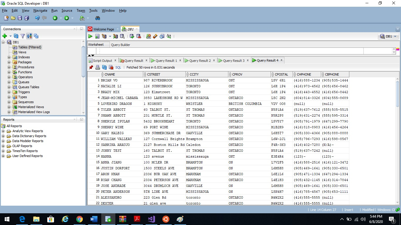 Solved X Oracle SQL Developer : DB1 Eile Edit View Navigate | Chegg.com