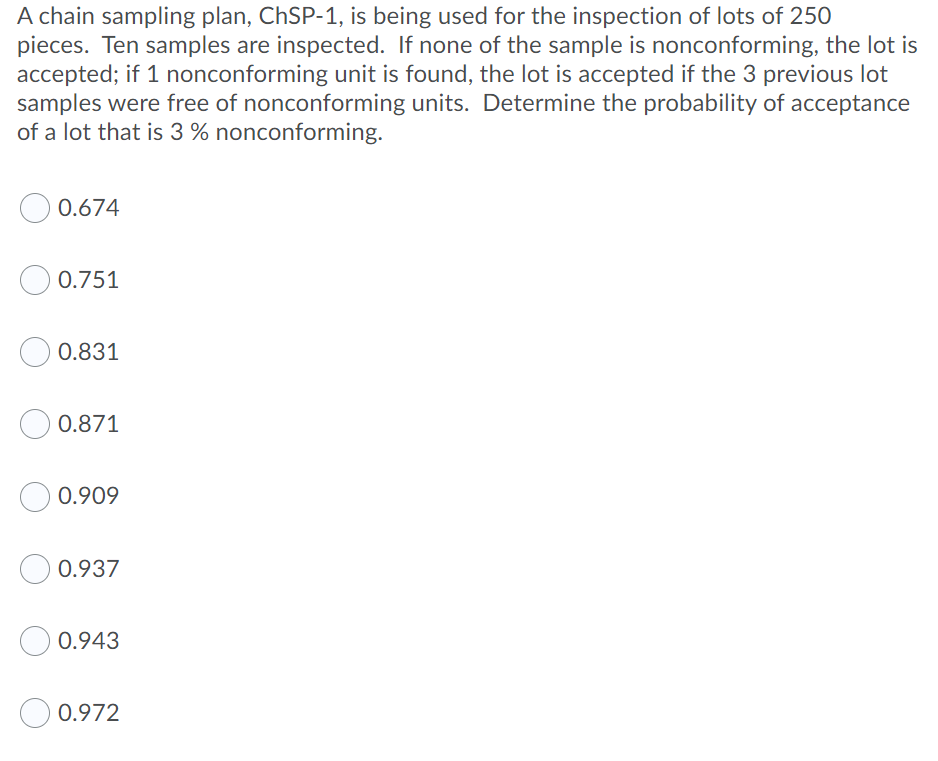Solved A chain sampling plan, ChSP-1, is being used for the | Chegg.com
