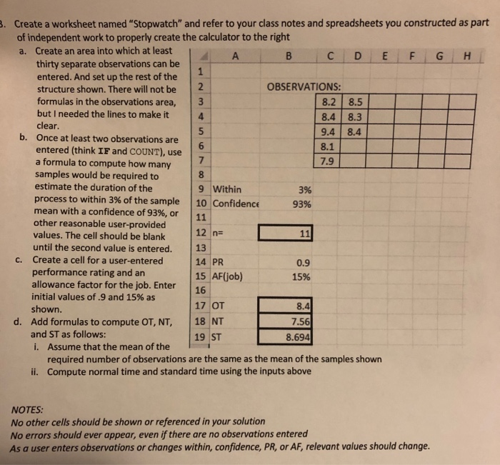 Solved . Create a worksheet named "Stopwatch" and refer to | Chegg.com