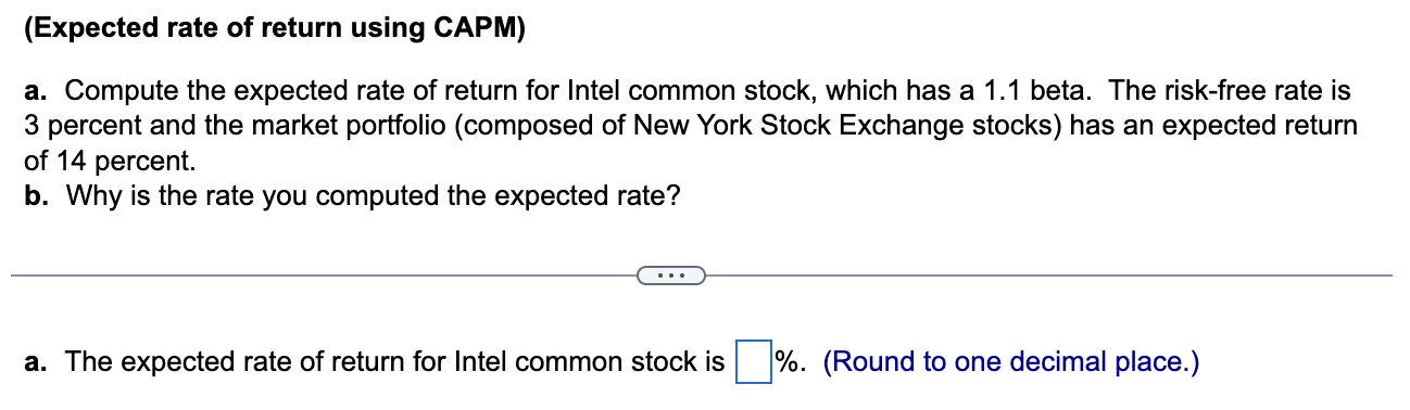 Solved (Expected rate of return using CAPM) a. Compute the | Chegg.com