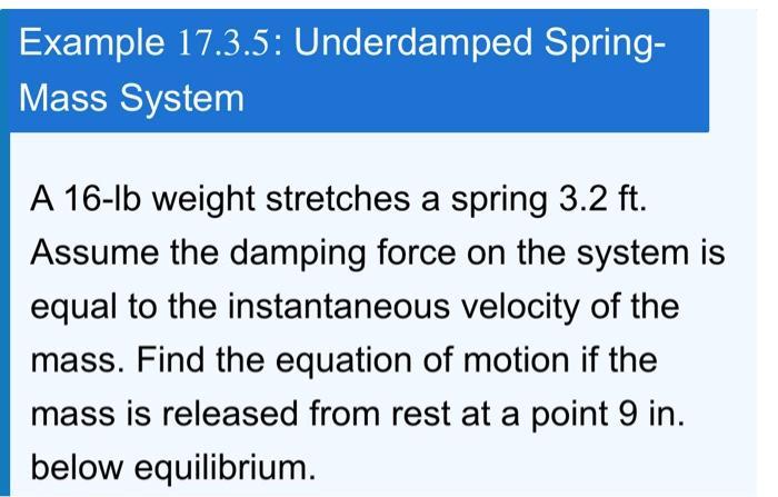Solved Example 17.3.5: Underdamped Spring- Mass System A | Chegg.com