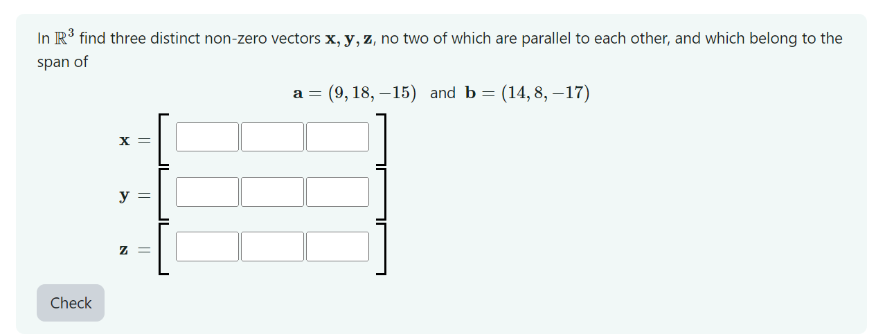 Solved In R3 ﻿find three distinct non-zero vectors x,y,z, | Chegg.com