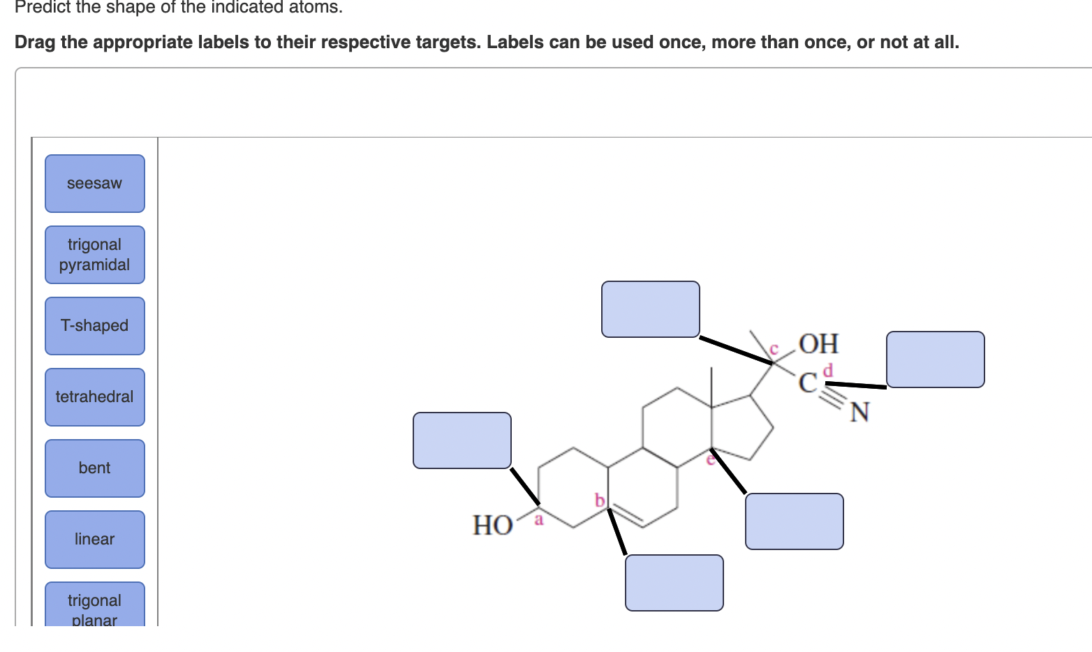 Solved Predict the shape of the indicated atoms. Drag the | Chegg.com