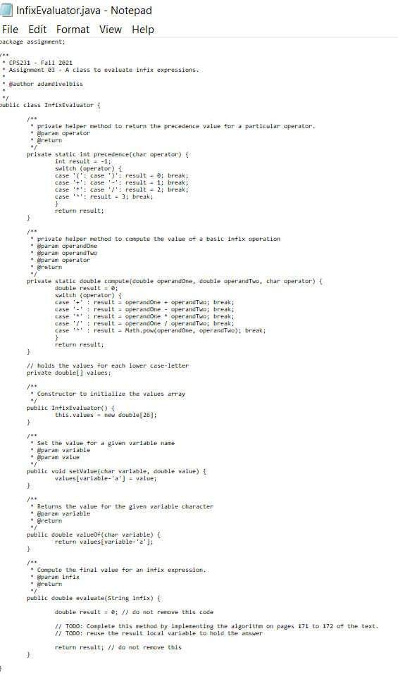 Assignment 3 – Infix Evaluator The purpose of this | Chegg.com