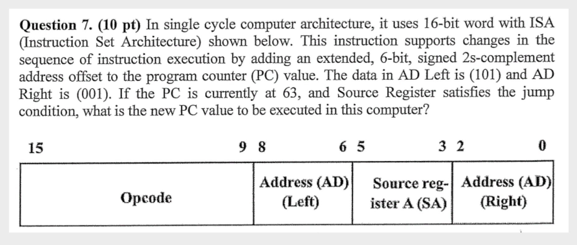 Solved Question 7. (10 pt) In single cycle computer | Chegg.com