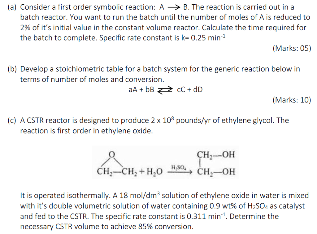 Solved (a) Consider a first order symbolic reaction: AB. The | Chegg.com