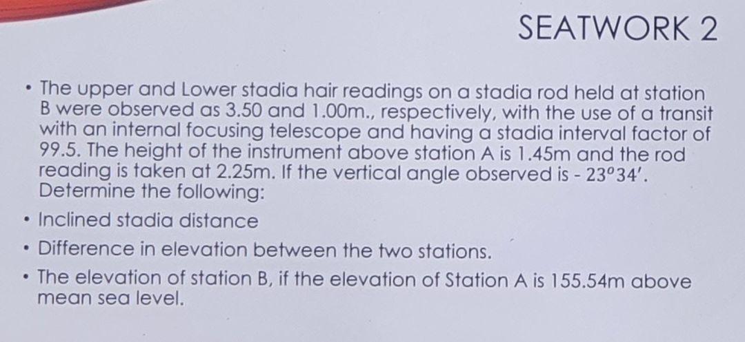 Solved - The upper and Lower stadia hair readings on a | Chegg.com
