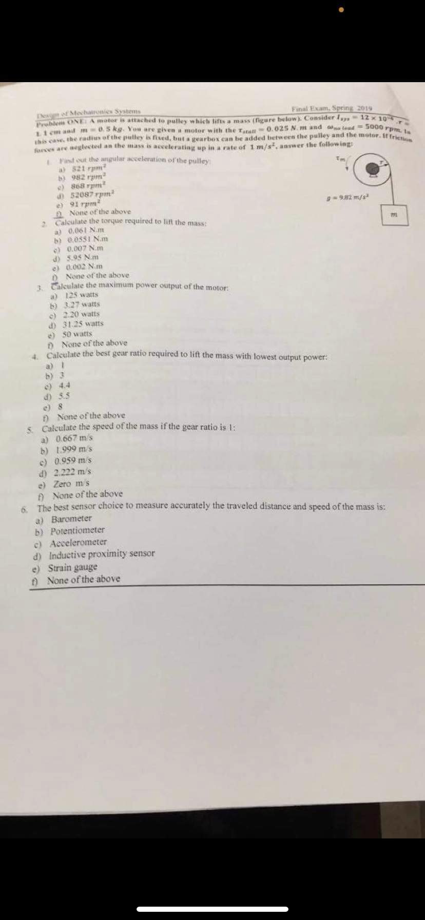 Solved Denyen of Mevhantonies Sysiems Einal Exam. Spring | Chegg.com