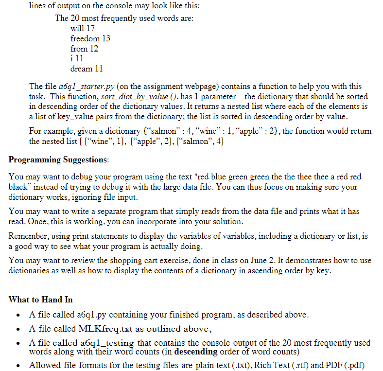 Solved Purpose: To practice using dictionaries, lists and | Chegg.com