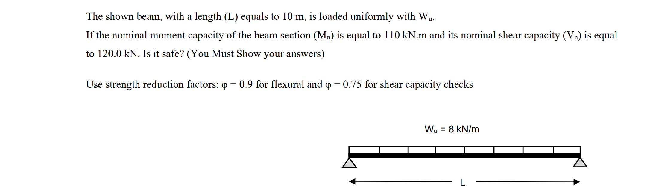 Solved The shown beam, with a length (L) equals to 10 m, is | Chegg.com