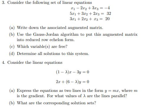 Solved 3. Consider the following set of linear equations 11 | Chegg.com
