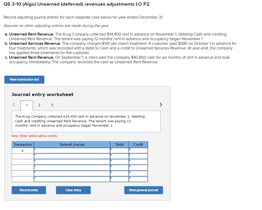 Solved QS 3-10 (Algo) Unearned (deferred) revenues | Chegg.com
