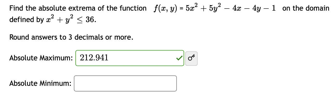Solved Find the absolute extrema of the function | Chegg.com