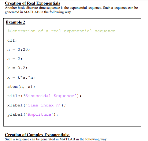 Solved To Plot Sinusoidal, Exponential & Singularity | Chegg.com
