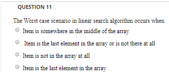 Solved QUESTION 11 The Worst case scenario in linear search | Chegg.com