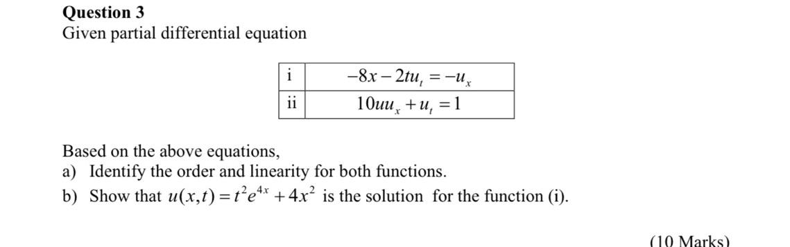 Solved Question 3 Given partial differential equation i -8x | Chegg.com