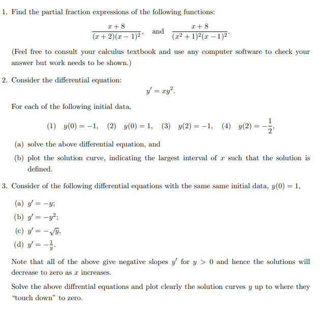 Solved 1. Find the partial fraction expressions of the | Chegg.com