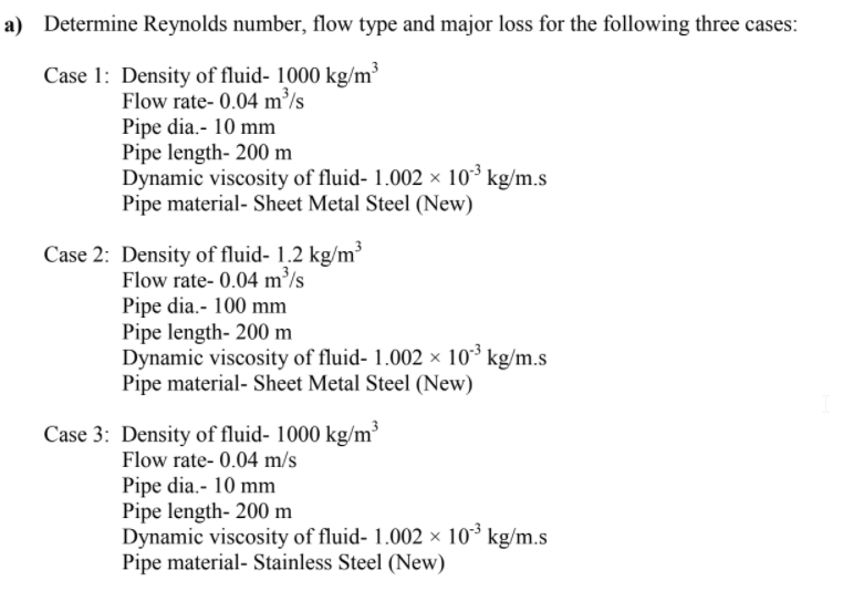 Solved a) Determine Reynolds number, flow type and major | Chegg.com