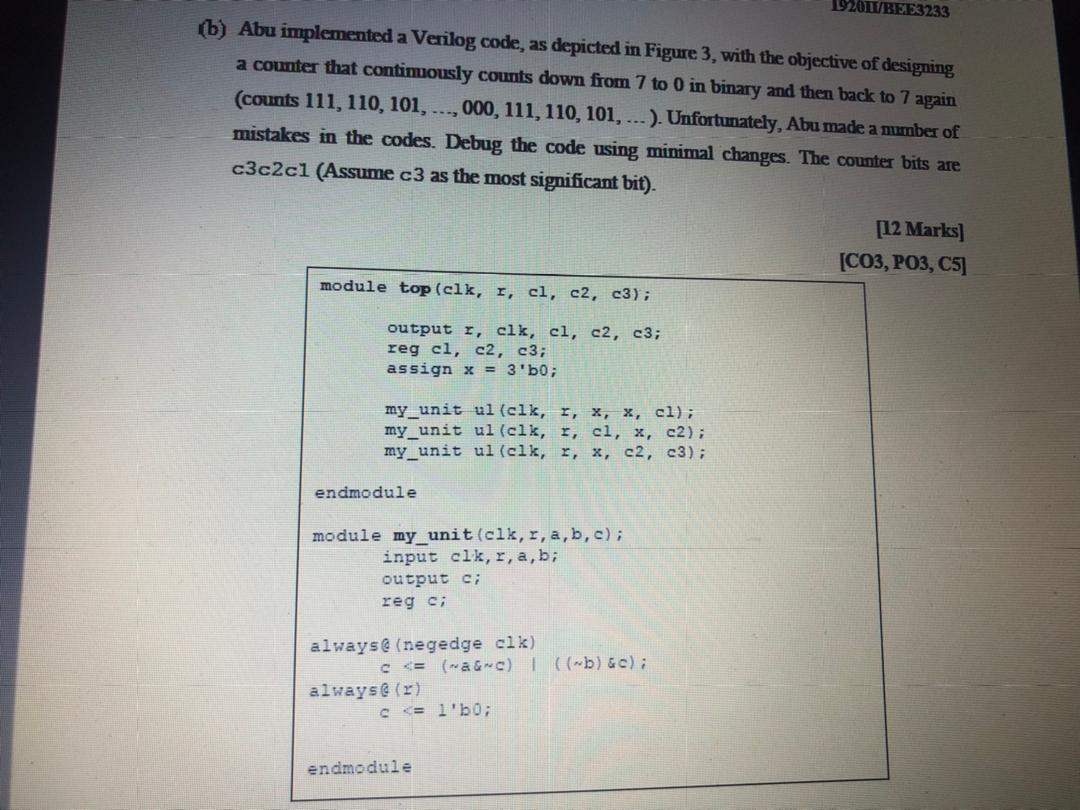 Solved 19201/BEE3233 (b) Abu implemented a Verilog code, as | Chegg.com