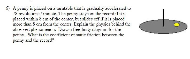 Solved 6) A penny is placed on a turntable that is gradually | Chegg.com