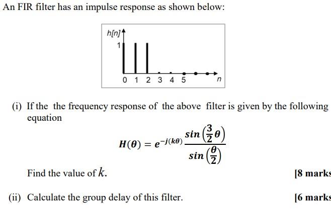 Solved An FIR filter has an impulse response as shown below: | Chegg.com