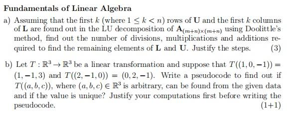 Solved Fundamentals of Linear Algebra a) Assuming that the | Chegg.com